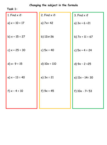 Changing the subject- Differentiated worksheets- GCSE Higher | Teaching ... Changing the subject- Differentiated worksheets- GCSE Higher | Teaching ...
