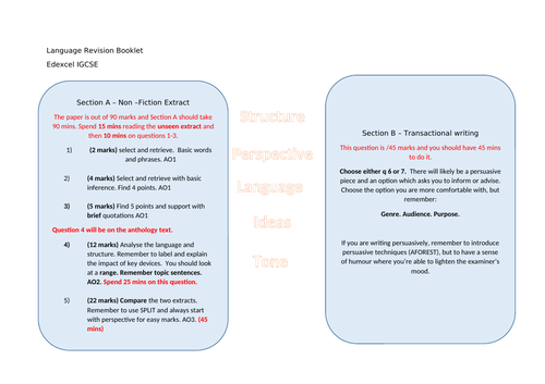 Revision Booklet - Edexcel IGCSE English Language | Teaching Resources