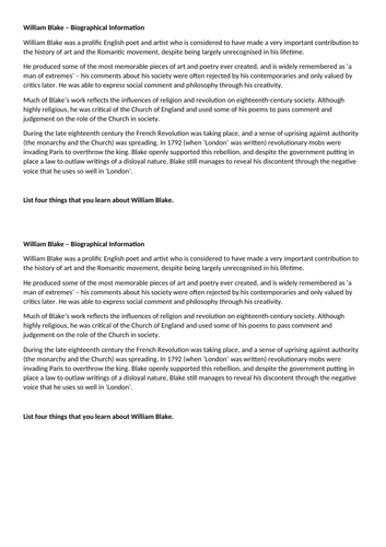 AQA Power & Conflict Poetry - London by William Blake. Context ...