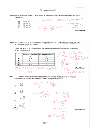 Multichoice practise - Circular Motion - A level physics | Teaching ...