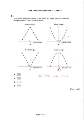 Multichoice practise - Simple Harmonic Motion - AQA A-level physics | Teaching Resources