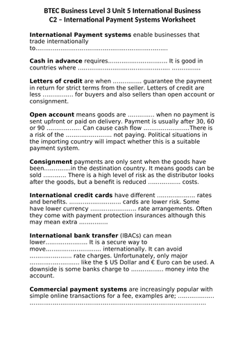 BTEC Business L3 Unit 5 International Business Learning aims A-E full ...