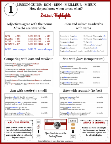 French Practice Cards: BON - BIEN - MEILLEUR - MIEUX | Teaching Resources