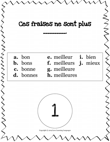 French Practice Cards: BON - BIEN - MEILLEUR - MIEUX | Teaching Resources