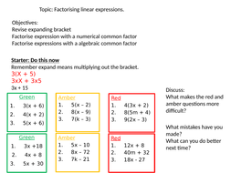 factorising a single bracket | Teaching Resources