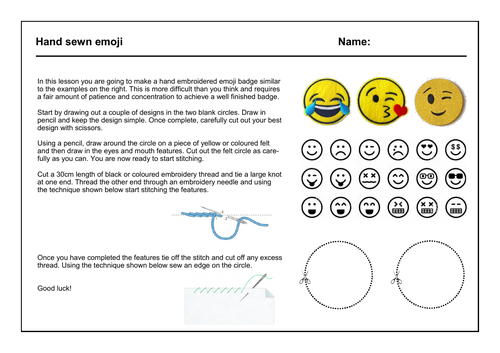 Textiles cover work / cover lesson - Emoji badge - 1hr activity ...