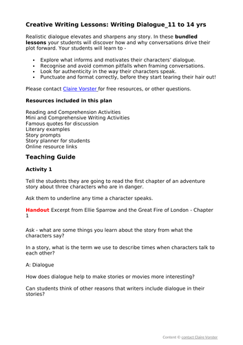 Writing Dialogue: Creative Writing Lesson Plans_11 to 14 years ...