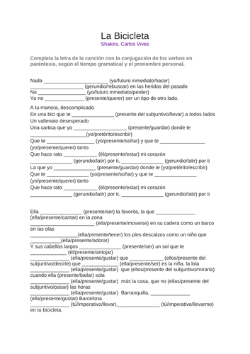 El Subjuntivo y La Bicicleta de Shakira y Carlos Vives - Spanish Songs ...