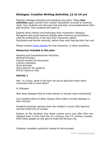 Writing Dialogue: Creative Writing Activities_11 to 14 years | Teaching ...