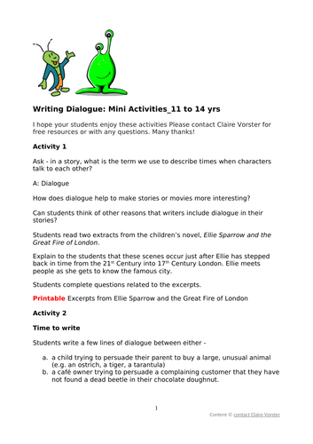 Writing Dialogue: Mini Activities_11 to 14 yrs | Teaching Resources