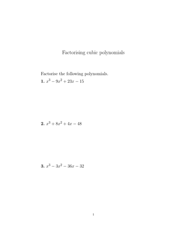 Factorising cubic polynomials worksheet (with solutions) | Teaching ... Factorising cubic polynomials worksheet (with solutions) | Teaching ...