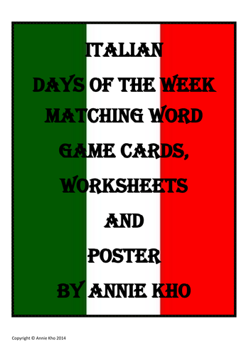 Italian Days of the Week Matching Word Game , Worksheets and Poster ...