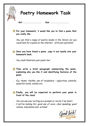 Poetry Homework Task | Teaching Resources
