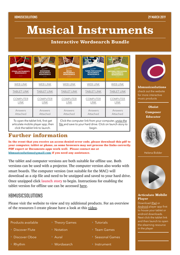 Musical Instruments Music KS2/KS3 Interactive Wordsearch Bundle ...