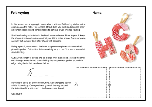 Textiles cover work / cover lesson - Felt keyring - 1hr activity ...