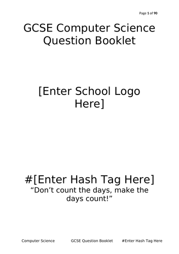 GCSE Computer Science Question Booklet | Teaching Resources