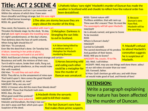Macbeth Act 2 Scene 4 annotations and model paragraph. | Teaching Resources Macbeth Act 2 Scene 4 annotations and model paragraph. | Teaching Resources