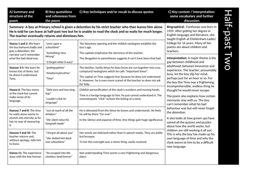 Knowledge Organisers for a range of poems from Part 3 of the Edexcel ...