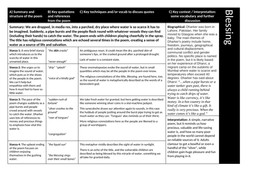 Knowledge Organisers for a range of poems from Part 3 of the Edexcel ...