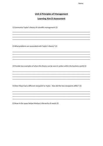 Unit 6 Principles of Management Learning Aims A-F Assessments ...