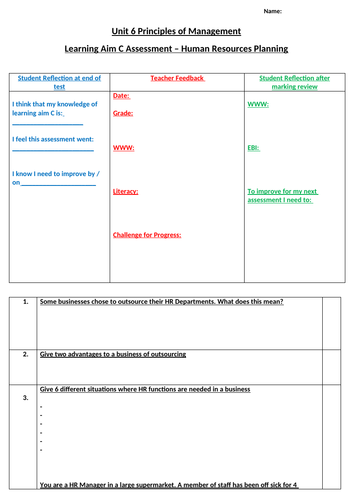 Unit 6 Principles of Management Learning Aims A-F Assessments ...