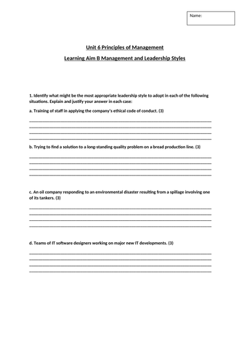 Unit 6 Principles of Management Learning Aims A-F Assessments ...