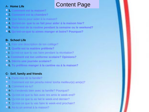 French Speaking/ Writing GCSE Questions and Answers | Teaching Resources