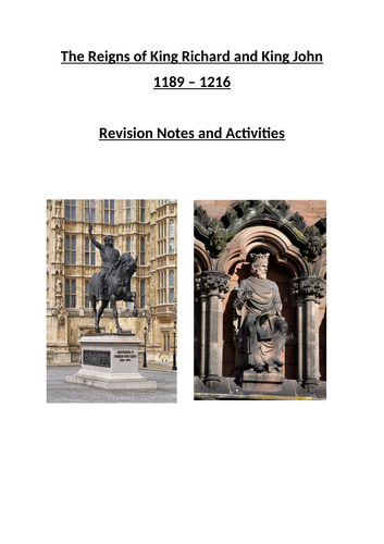 The Reigns of King Richard I and King John 1189 - 1216 - Revision Guide ...