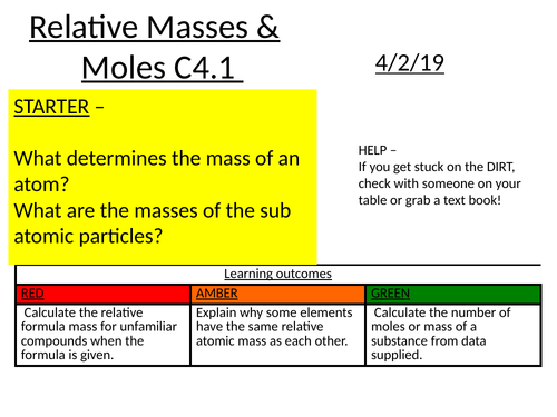 Relative formula masses and moles | Teaching Resources