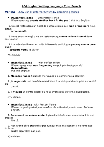 French KS4: Higher Writing Tips for GCSE | Teaching Resources