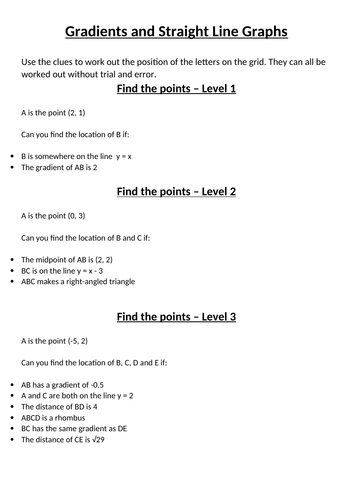 Gradients/straight line graphs challenge | Teaching Resources
