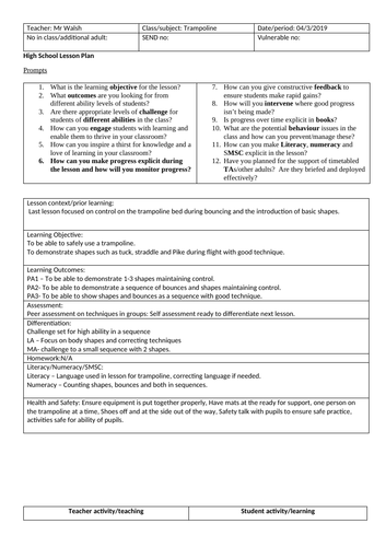 Trampoline KS3-4 Lesson plan bundle | Teaching Resources