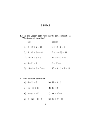 BIDMAS worksheet no 3 (with solutions) | Teaching Resources