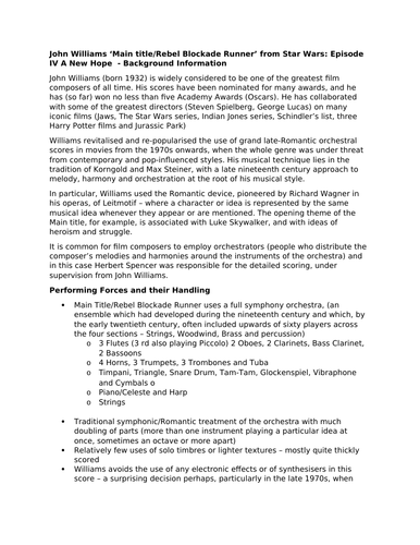 GCSE Edexcel - AoS (Music for Stage and Screen) - J. Williams - Star ...