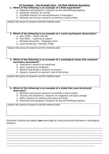 Examples in Research Methods - Two Activity Worksheets | Teaching Resources