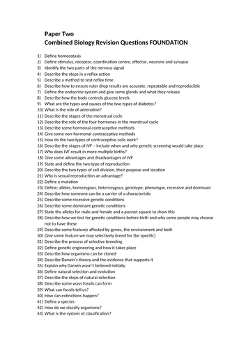 AQA Trilogy Foundation Revision Questions | Teaching Resources