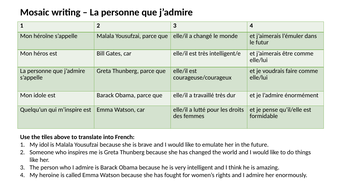 French Mosaic Writing: My idol and films/TV | Teaching Resources
