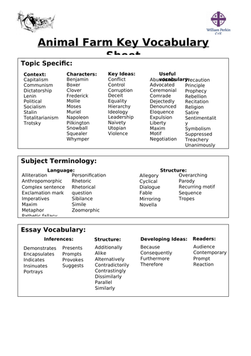 Animal Farm - Revision Booklet/ Key Words | Teaching Resources