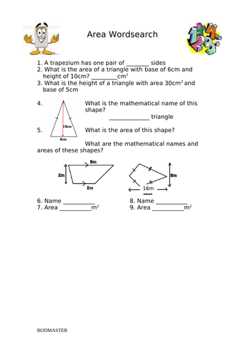 Area of Shapes Wordsearch | Teaching Resources