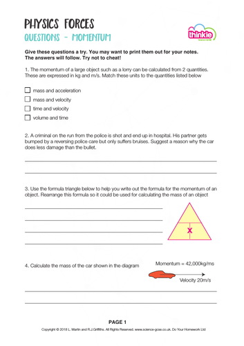 Momentum and changes in momentum | Teaching Resources