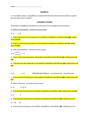 AQA AS Level Unit 1 Section 6 Equilibria-Chemical equilibria, Le ...