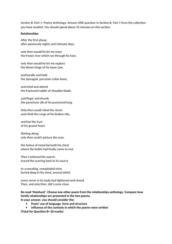 GCSE Edexcel Relationships Poetry Revision Pack | Teaching Resources