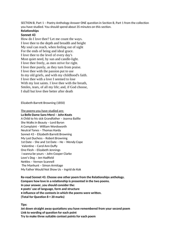 GCSE Edexcel Relationships Poetry Revision Pack | Teaching Resources