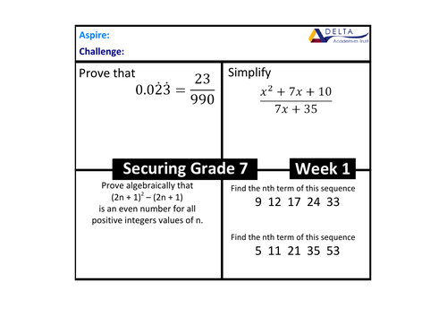 Target Grade 7 Starter Pack | Teaching Resources