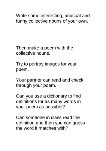 collective nouns poem worksheet | Teaching Resources