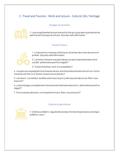 Essay Questions - French AS - A Level - Travel - Tourism - Work ...