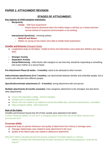 ATTACHMENT (Paper 1): Revision Notes | Teaching Resources