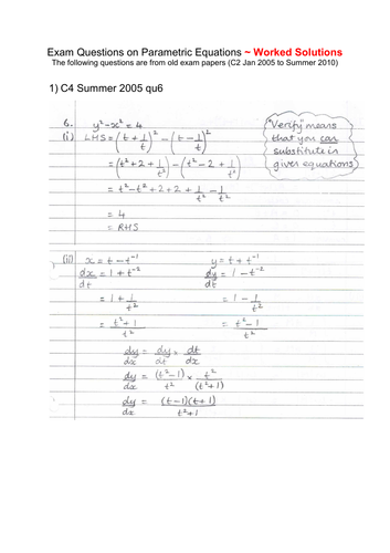 Parametric Equations A-Level Past Paper Questions (OCR B: MEI ...