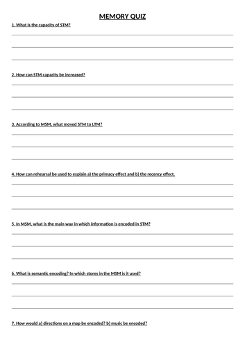 MEMORY Pop Quiz | Teaching Resources