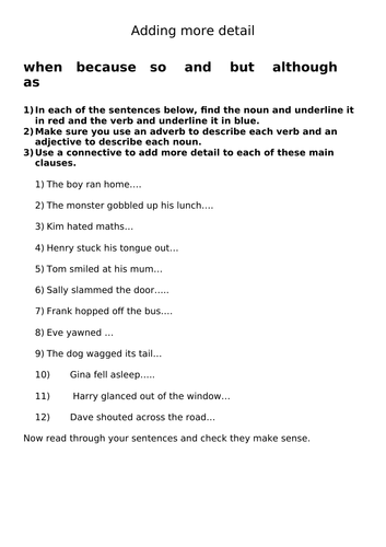 Adding more detail using conjunctions | Teaching Resources